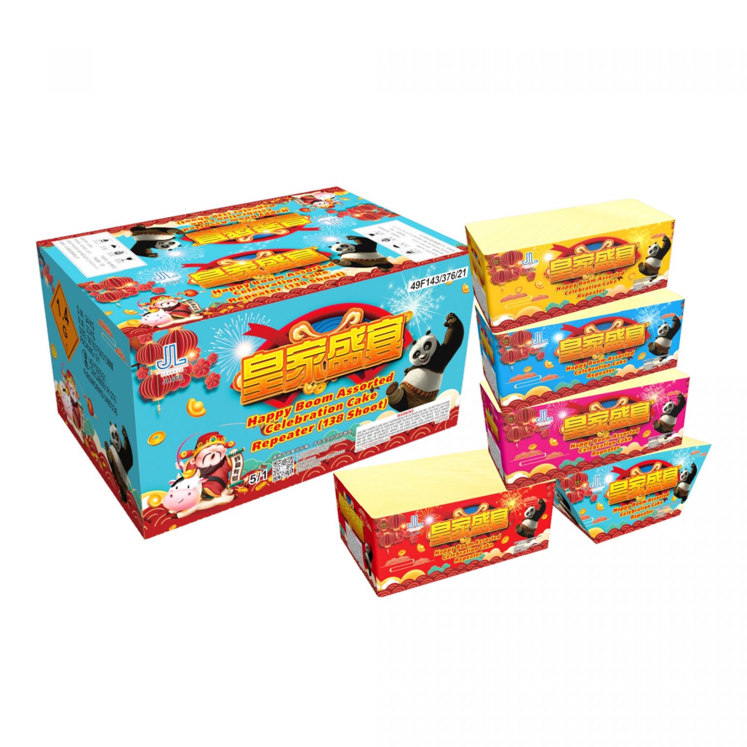 Happy Boom Assorted Celebration Cake Repeater (6”538 Shoot) Pyro 5in1 ...